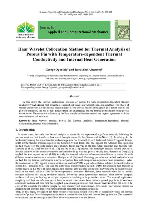 pdf haar wavelet collocation method for thermal analysis of porous fin with temperature