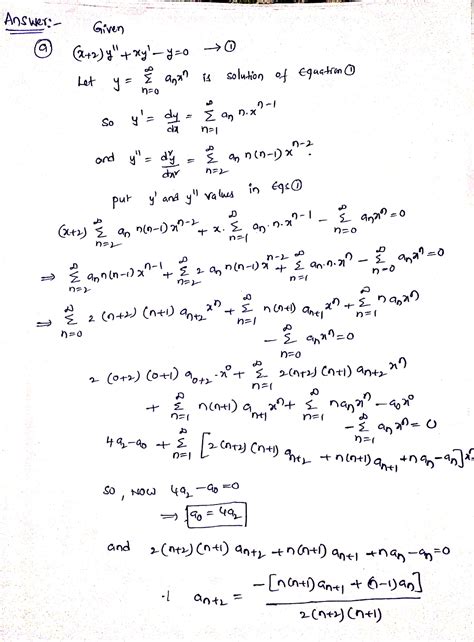 [solved] a find the power series solution of the de x 2 y ′′ xy course hero
