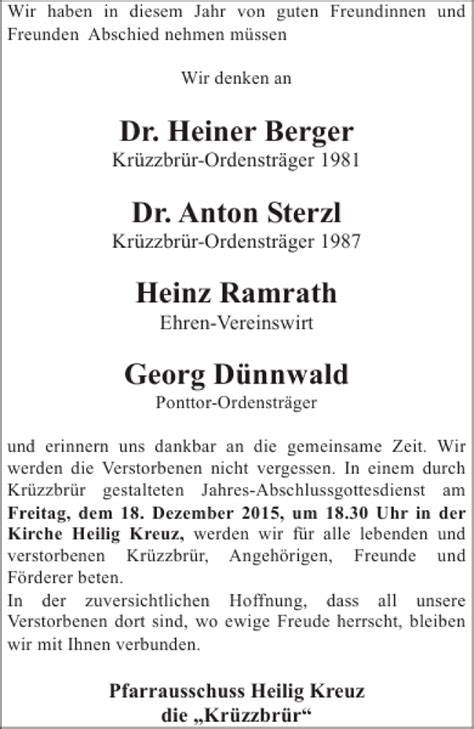 Traueranzeigen Von Dr Heiner Berger Aachen Gedenkt