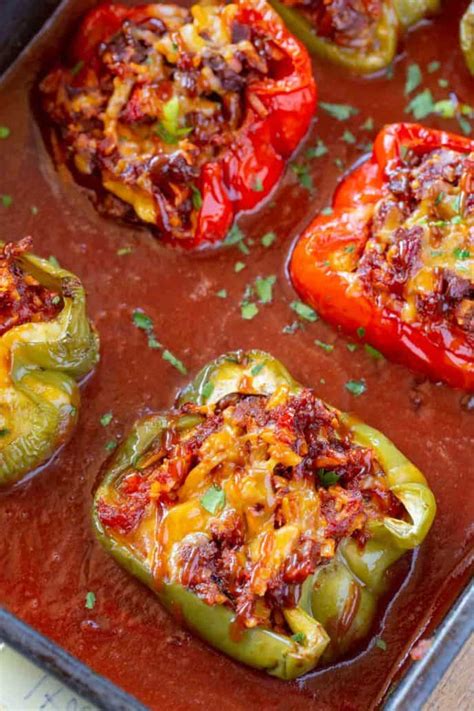 BBQ Beef Stuffed Peppers With Homemade Sauce Dinner Then Dessert