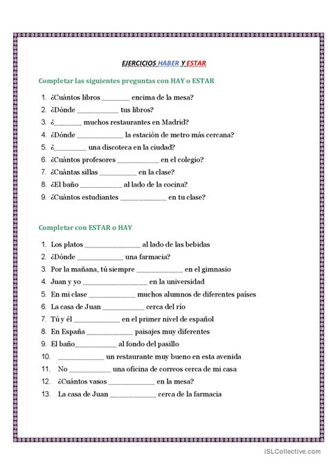 Haber Y Estar Comprensi N Lector English Esl Worksheets Pdf Doc