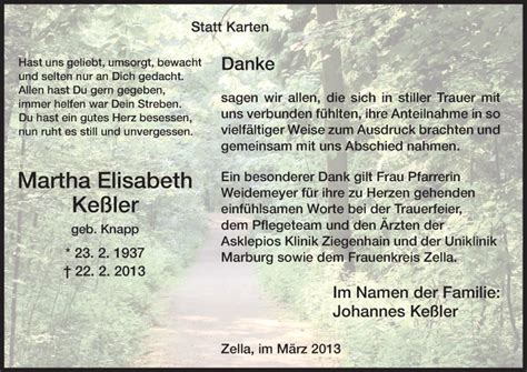 Traueranzeigen von Martha Elisabeth Keßler Trauer HNA de
