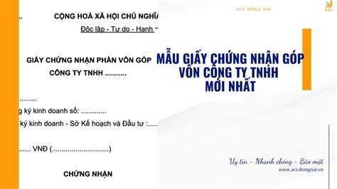 Mẫu giấy chứng nhận góp vốn công ty TNHH mới nhất