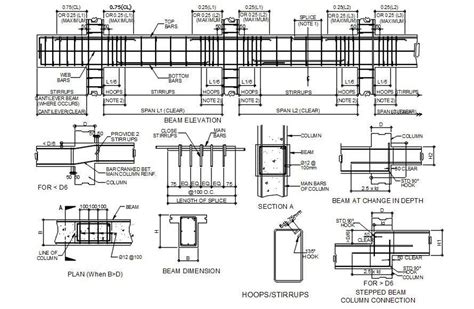 Reinforcement Details Of Beam In AutoCAD Drawing Dwg File CAD File