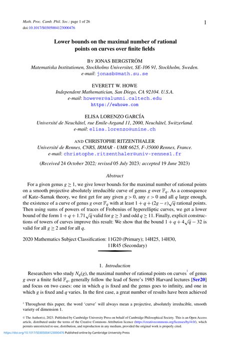 pdf lower bounds on the maximal number of rational points on curves over finite fields