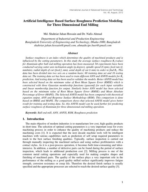 pdf artificial intelligence based surface roughness prediction modeling for three dimensional
