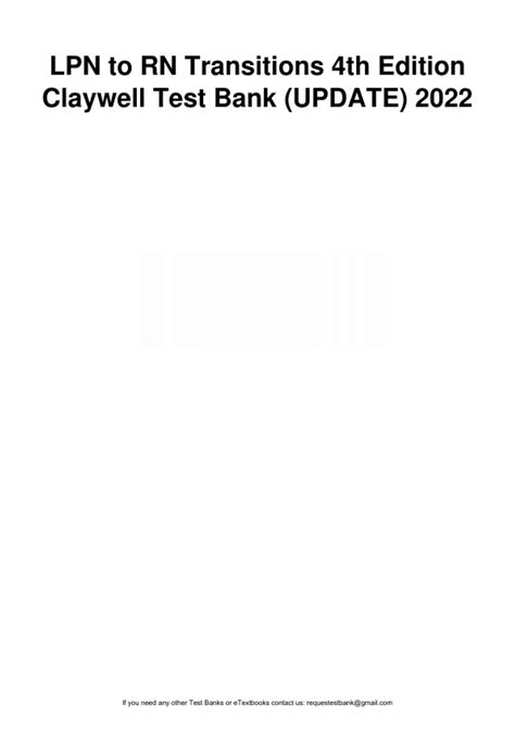 LPN TO RN TRANSITIONS 4TH EDITION CLAYWELL TEST BANK COMPLETE
