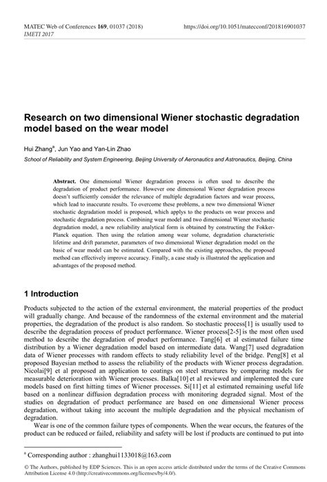 pdf research on two dimensional wiener stochastic degradation model based on the wear model