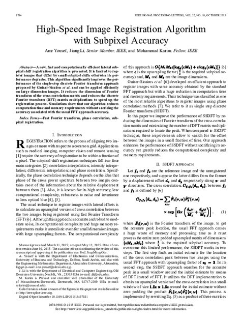 pdf high speed image registration algorithm with subpixel accuracy mohammad karim