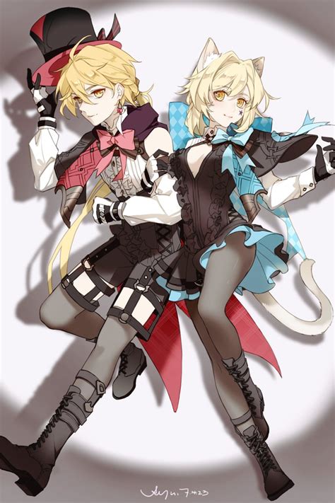 Lumine Aether Lynette And Lyney Genshin Impact Drawn By Ljayu
