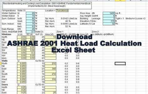Hvac Load Calculation Worksheet Excel