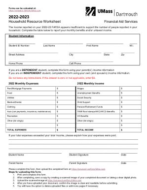 Fillable Online 2022 23 Household Resource Worksheet Pdf Fax Email