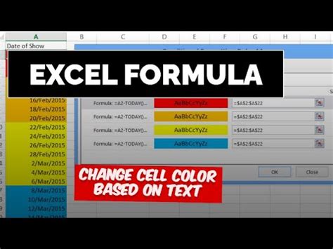 Excel Formula To Change Cell Color Based On Text Youtube