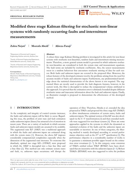 pdf modified three stage kalman filtering for stochastic non‐linear systems with randomly