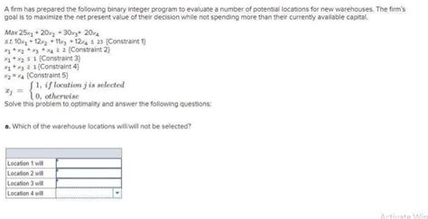 solved a firm has prepared the following binary integer
