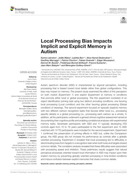 pdf local processing bias impacts implicit and explicit memory in autism