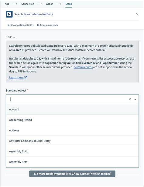Workato Connectors NetSuite Search Standard Objects Workato Docs
