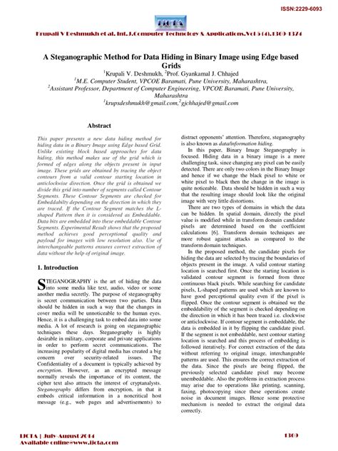 pdf a steganographic method for data hiding in binary image using edge based grids