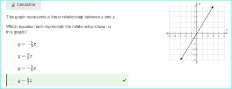 this graph represents a linear relationship between x and y which equation best represents the