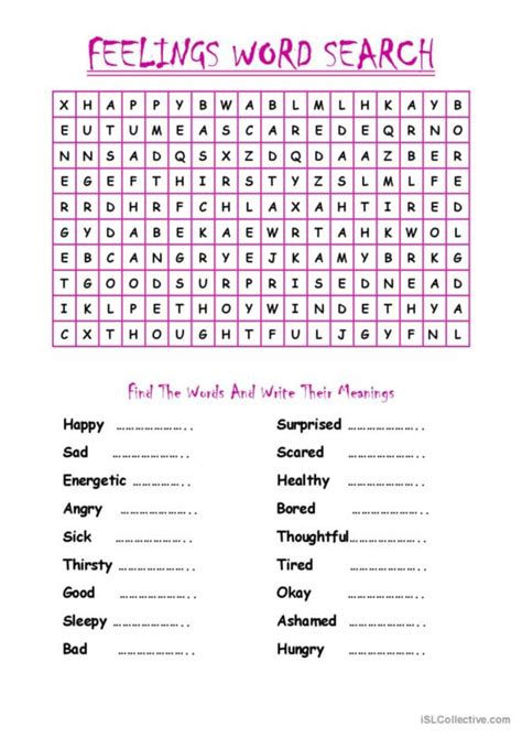 Feelings Emotions Word Search Vocabulary Practice Engl