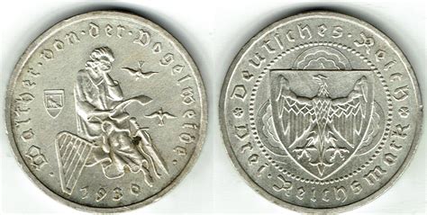 Weimarer Republik 3 Mark Silber Gedenkmünze 1930 A Walther von der