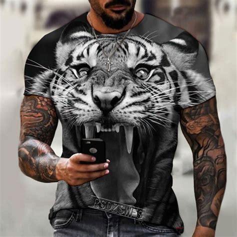 Koszulka męska T shirt 3D z dużym nadrukiem tygrysa 3dmoda