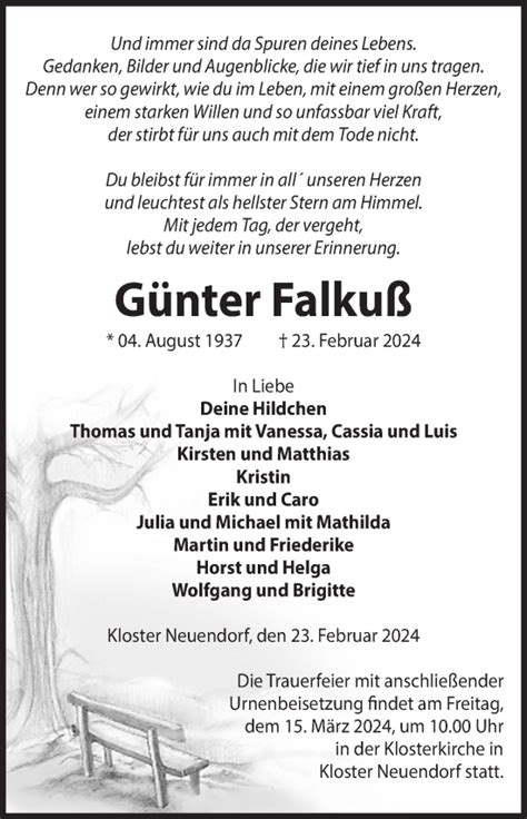 Traueranzeigen von Günter Falkuß abschied nehmen de