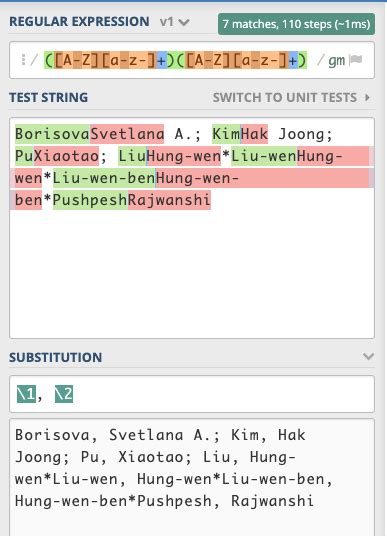 String RegEx For Adding A Comma And Space In Between First Last Names