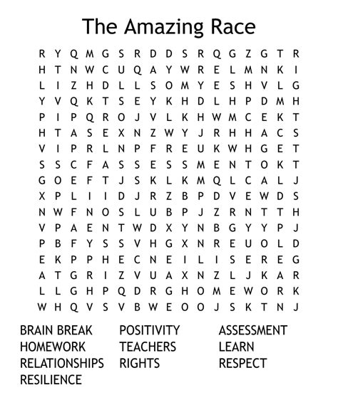 The Amazing Race Word Search Wordmint