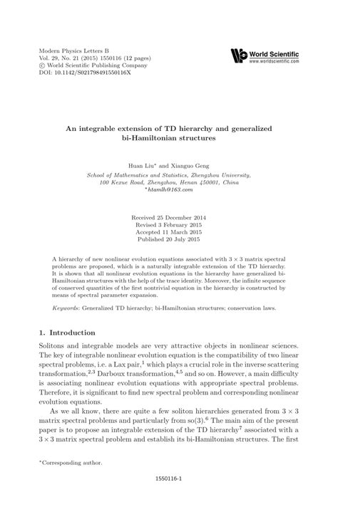 pdf an integrable extension of td hierarchy and generalized bi hamiltonian structures