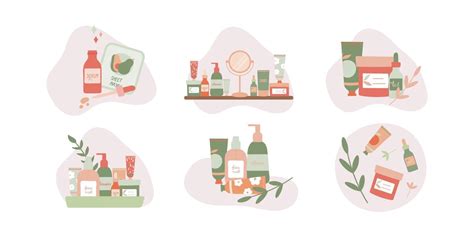 Set Of Compositions With Natural Skincare Products Flat Vector