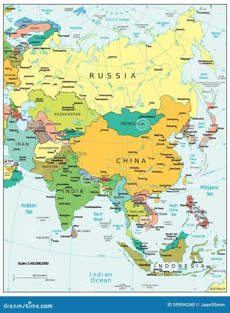 Mapa Pol Tico De Las Divisiones De La Regi N De Asia Ilustraci N Del