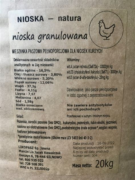 Pasza Dla Kur Niosek Nioska Granulowana 20 Kg 12662184598 Oficjalne