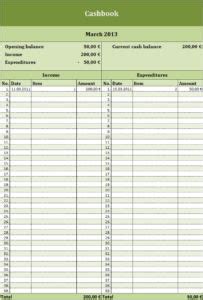 Free Cashbook Excel Template