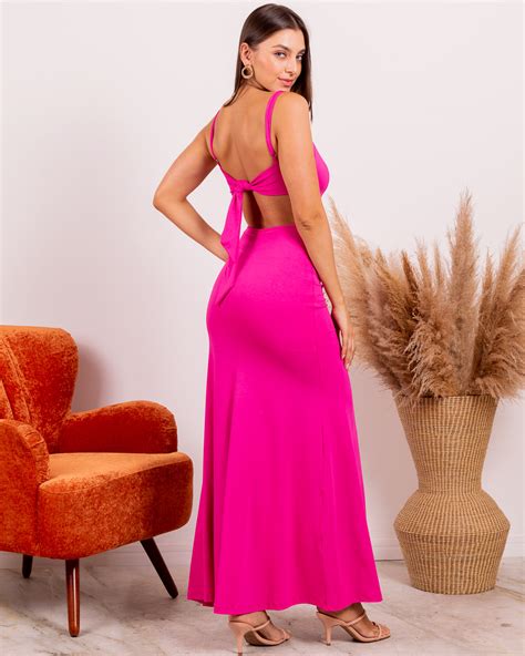Dress Us Vestido Miss Misses Longo Fenda Aberto Nas Costas Pink
