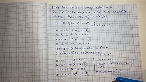 how to prove that the only integer solution to x a x b x c x d 4 0 is a b c d 4 youtube