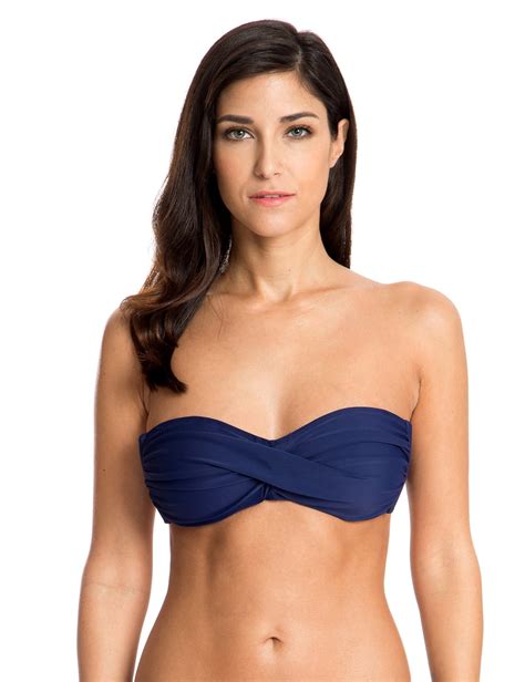Relleciga Womens Navy Blue Molded Twist Bandeau Bikini Top Swimsuits Size Medium