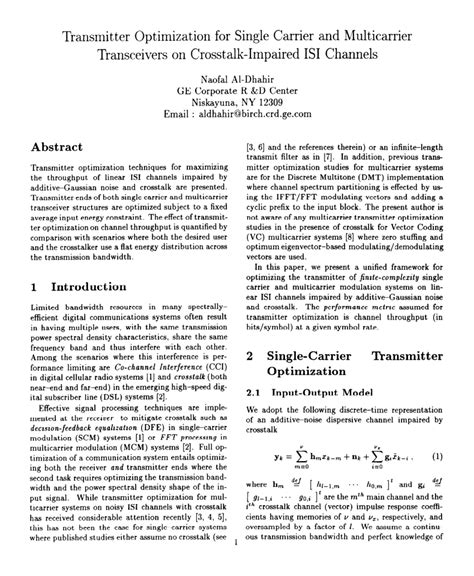 pdf transmitter optimization for single carrier and multicarrier transceivers on crosstalk