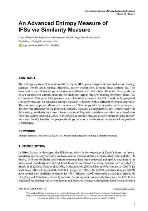 pdf an advanced entropy measure of ifss via similarity measure