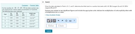solved part e given the data calculated in parts a b c