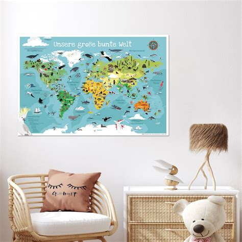Kinder Weltkarte Xl Poster Unsere Gro E Bunte Welt Poster Gro Format