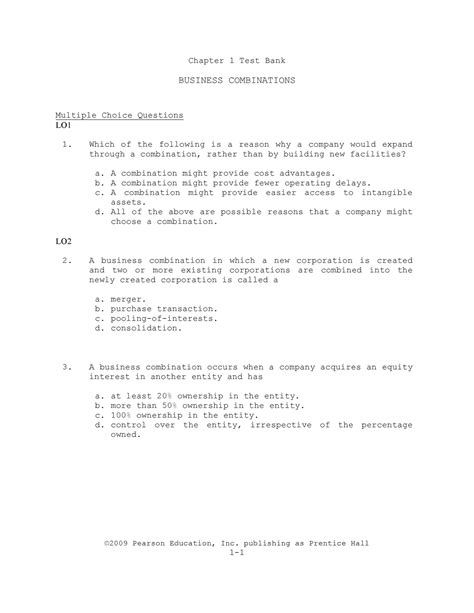 Chapter 01 Business Combinations 2009 Pearson Education Inc