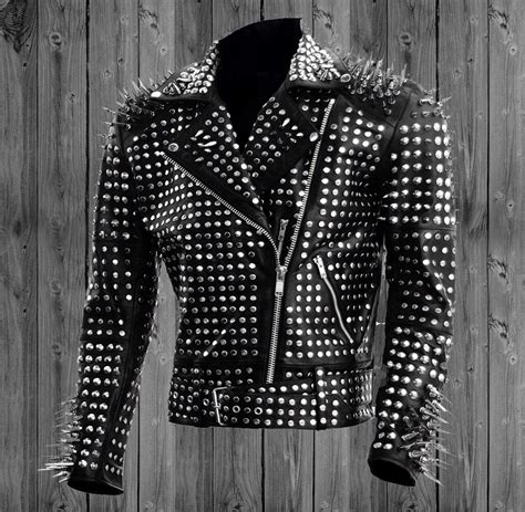 Black Silver Studded And Long Spiked Leather Halloween Leather Jacket