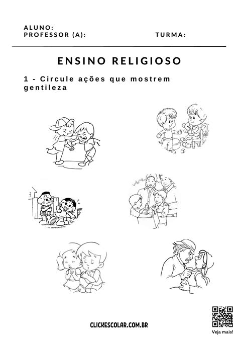 Atividade de Ensino religioso para 1º Ano