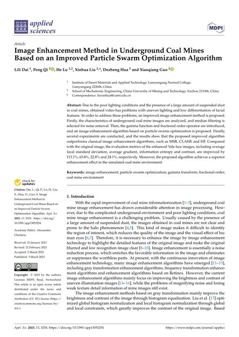pdf image enhancement method in underground coal mines based on an improved particle swarm