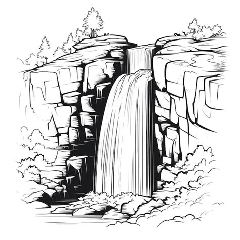 Desenho De Paisagem De Cachoeira Para Colorir Foto Premium