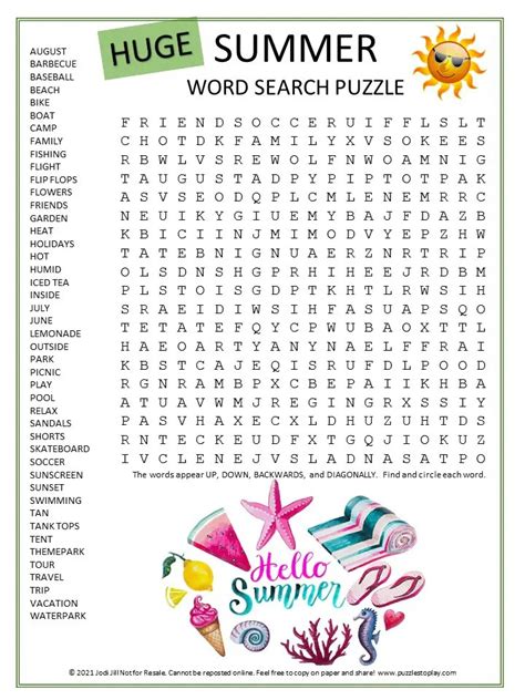 Summer Free Printable Word Searches