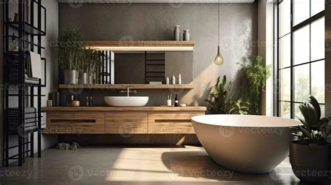 Contemporary Modern Style Bathroom Interior Design With Luxury Bathtub