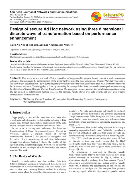 pdf design of secure ad hoc network using three dimensional discrete wavelet transformation