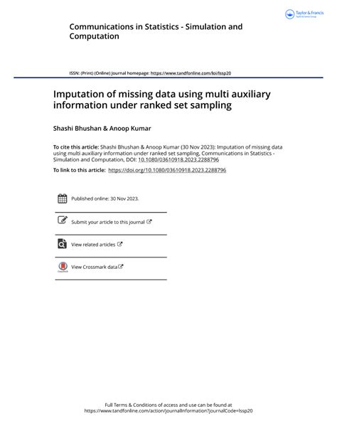 pdf imputation of missing data using multi auxiliary information under ranked set sampling